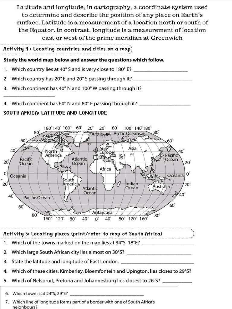 ACTIVITY 1 - LATITUDE AND LONGITUDE | PDF