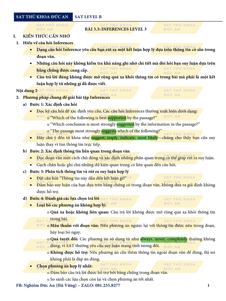 BÀI 3.3. INFERENCES LEVEL 3 - Sharing | PDF