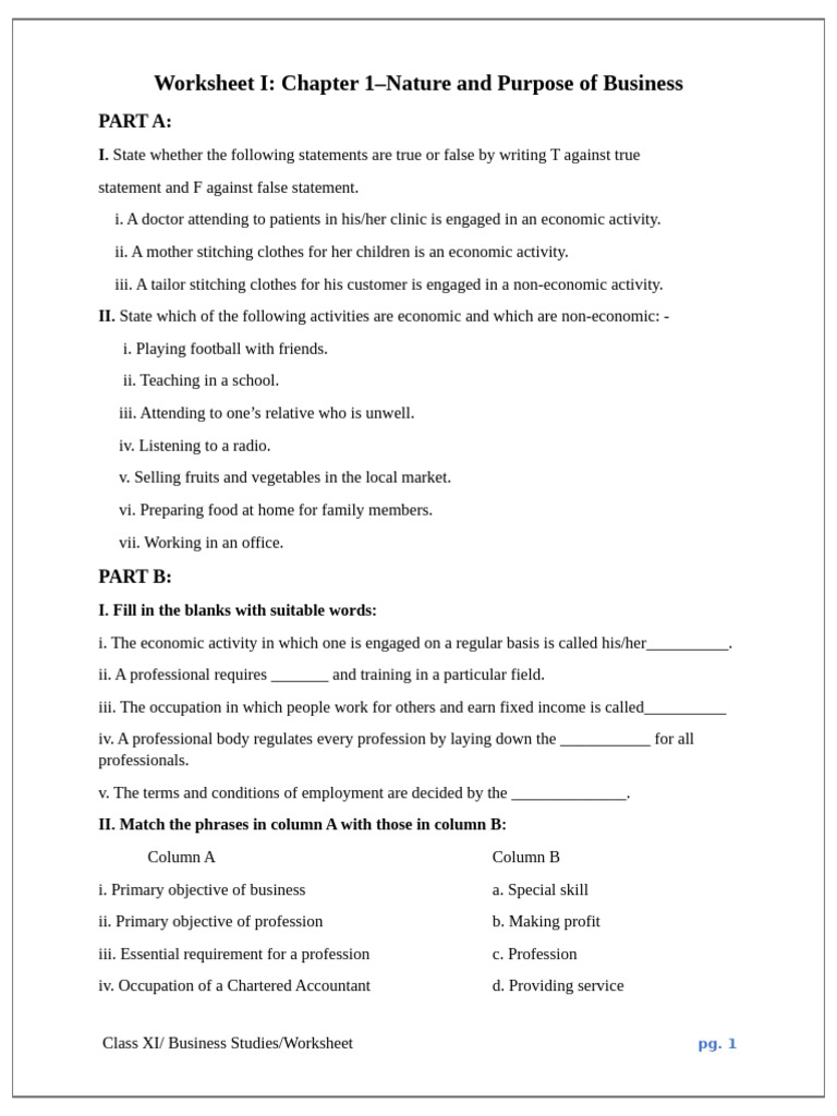 Business Studies Worksheet: Chapter 1 & 2 | PDF | Banks | Transaction ...