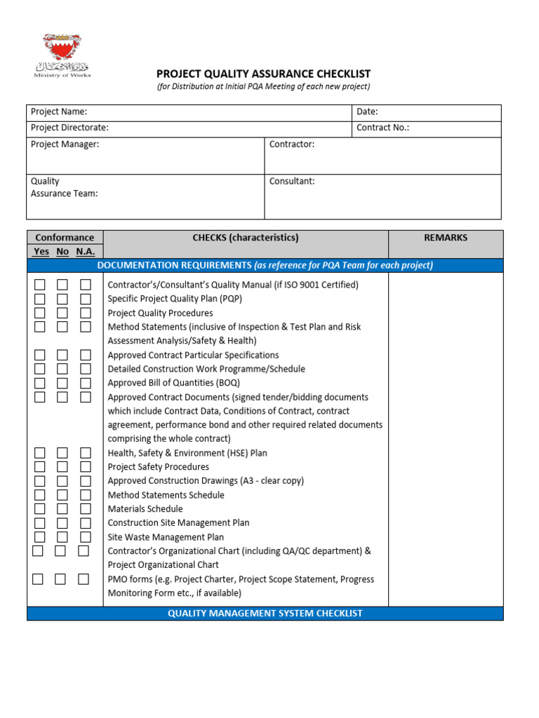 Project QA Checklist for Initial PQA Meeting | PDF | Calibration ...