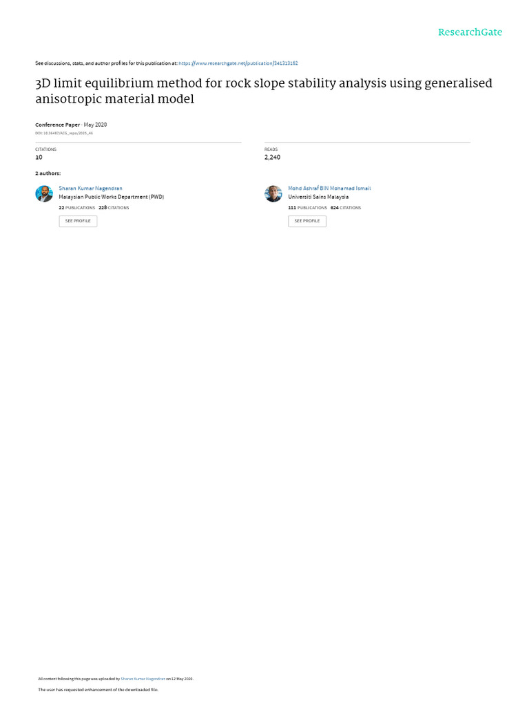 3D Limit Equilibrium Method For Rock Slope Stability Analysis Using Generalised Anisotropic ...