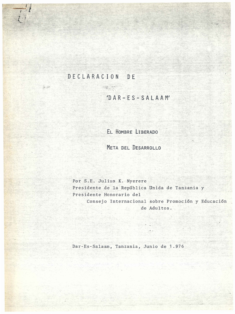 Declaración de Dar-Es Salaam - El Hombre Liberado Meta Del Desarrollo ...