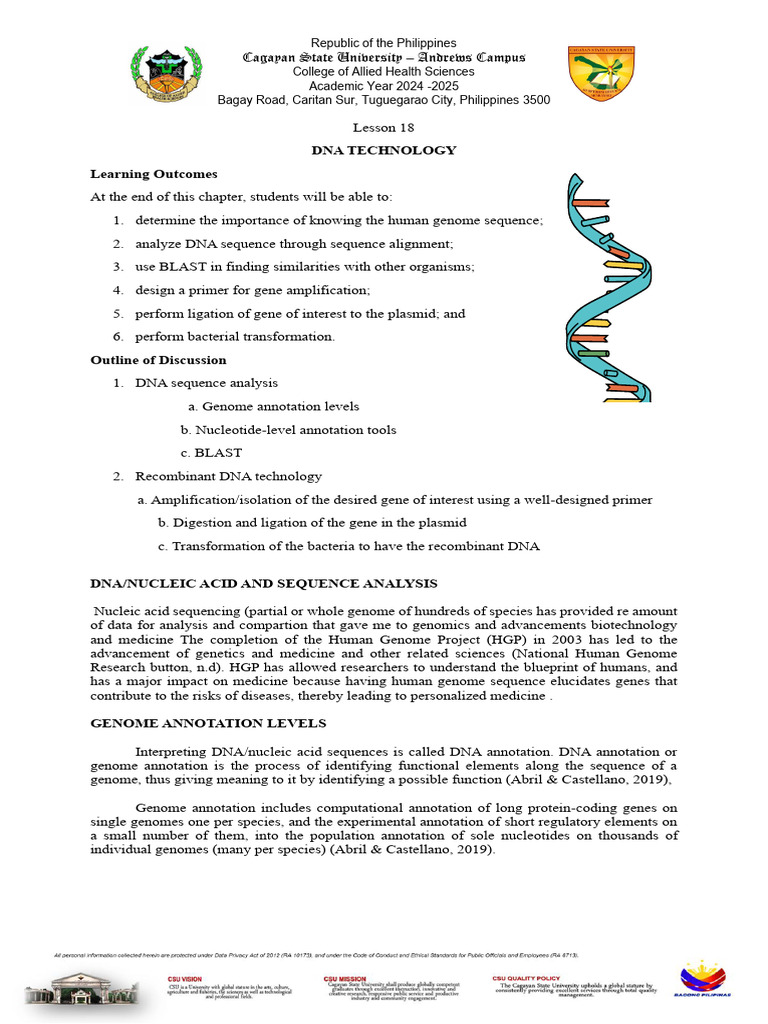 Lesson 18-DNA Technology | PDF | Primer (Molecular Biology) | Polymerase Chain Reaction