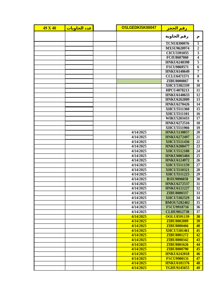 ISLGEDKISK00047 (49x40) - Container Numbers | PDF