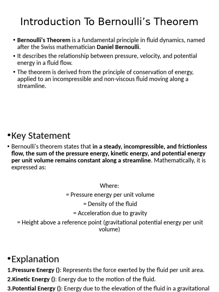 Introduction To Bernoulli's Theorem & Experiment | PDF | Fluid Dynamics ...