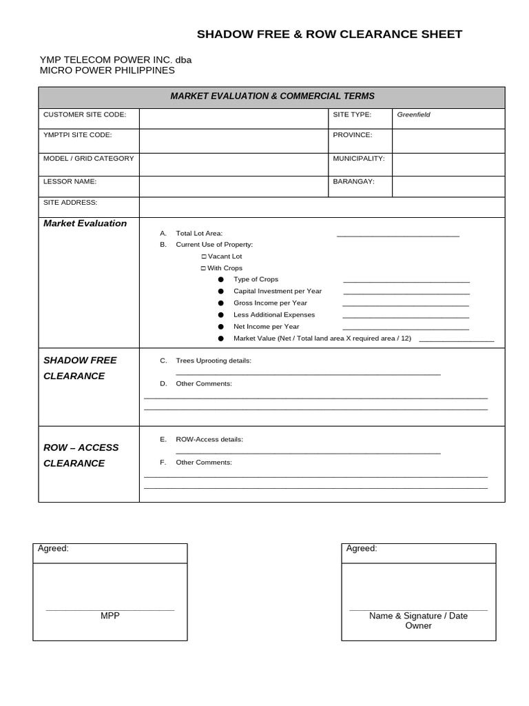 Shadow Free & ROW-Access Clearance Sheet | PDF | Financial Accounting