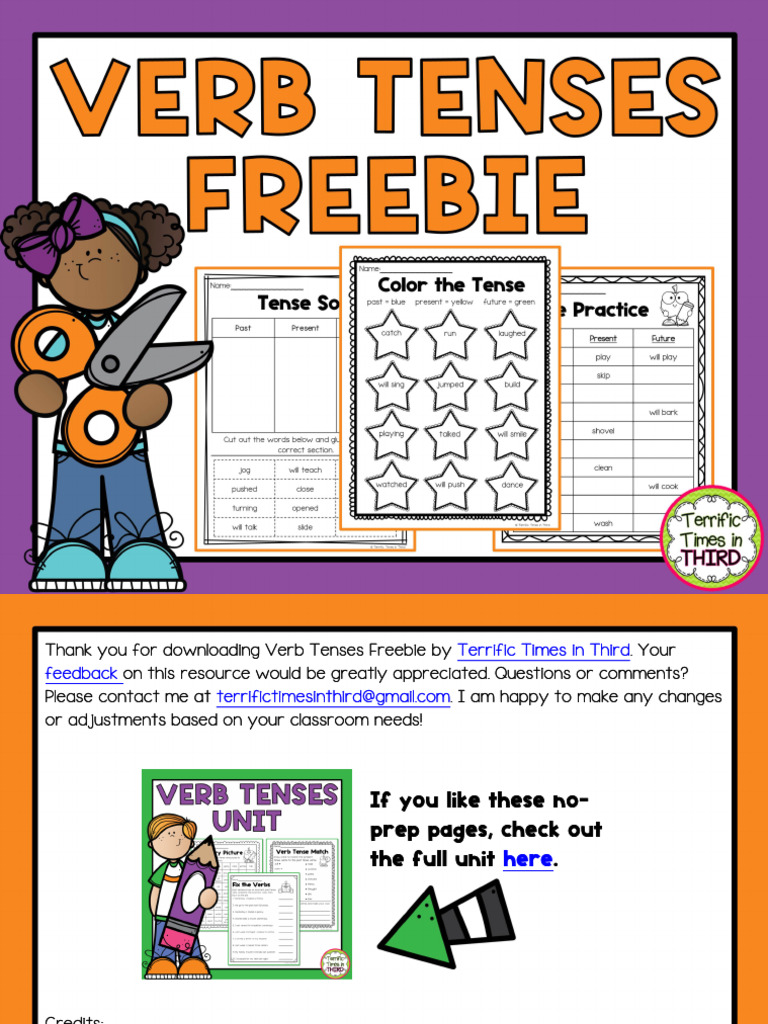 VerbTensesFreebieWorksheetsforPastPresentandFuture-2 (1) | PDF ...