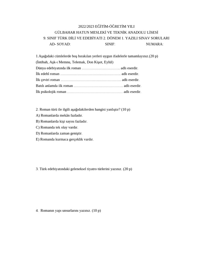 Sinif Sinav Sorulari 06 | PDF