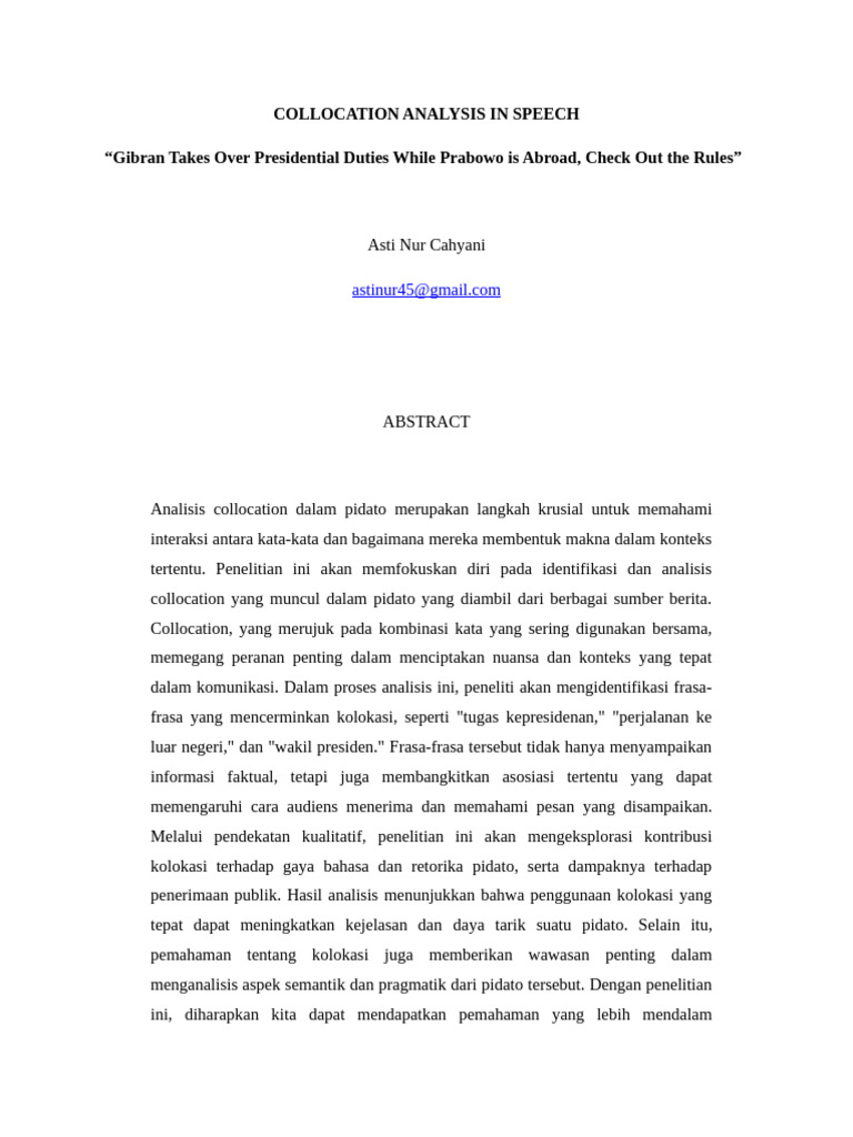 Collocation Analysis in Speech Pbi V | PDF