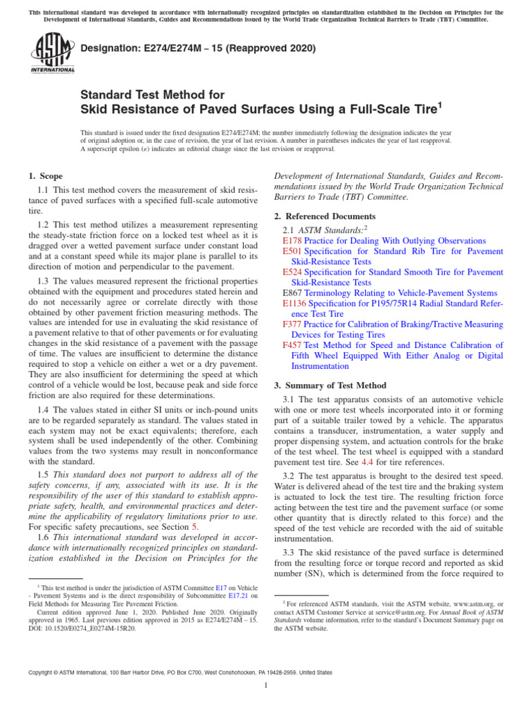 Standard Test Method For Skid Resistance of Paved Surfaces Using A Full ...
