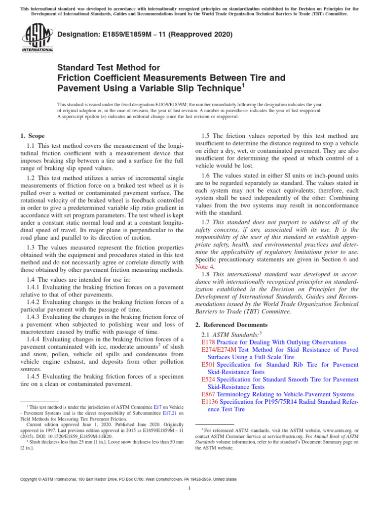 Standard Test Method for Friction Coefficient Measurements Between Tire ...
