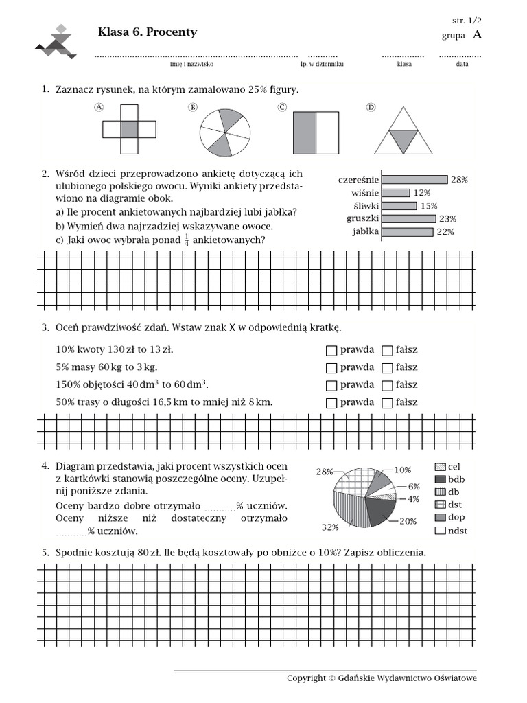 Procenty - Klasówka | PDF