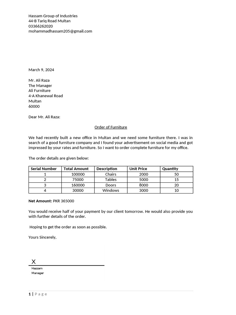 Order Letter 1 | PDF