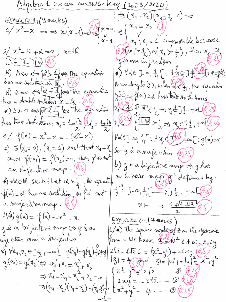 Algebra 1 Exam Answer Key 2023-2024 | PDF