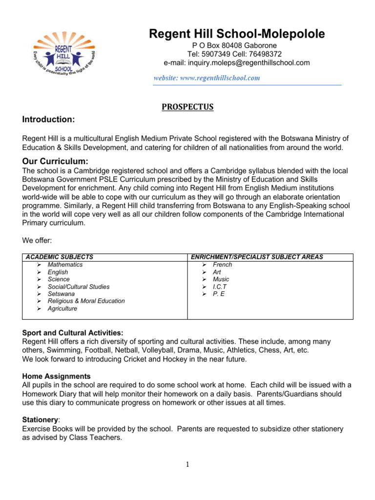 Molepolole Prospectus Pre and Primary School | PDF | Cheque | Banks
