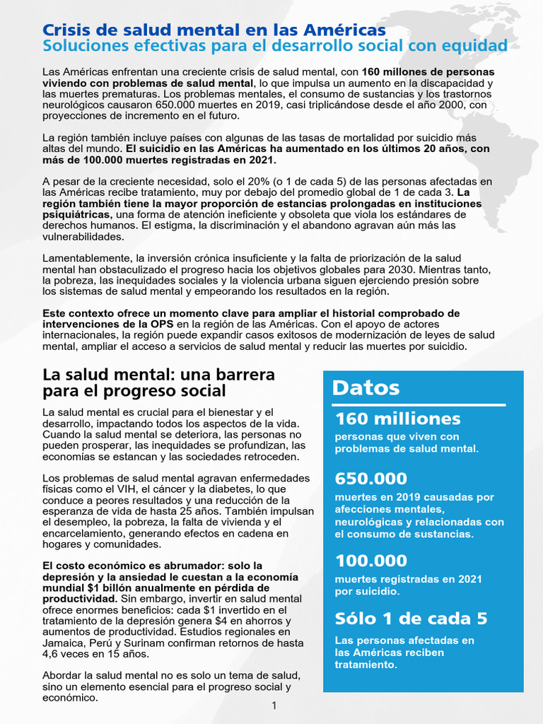 Mental Health One Pager Spanish | PDF | Suicidio | Salud mental