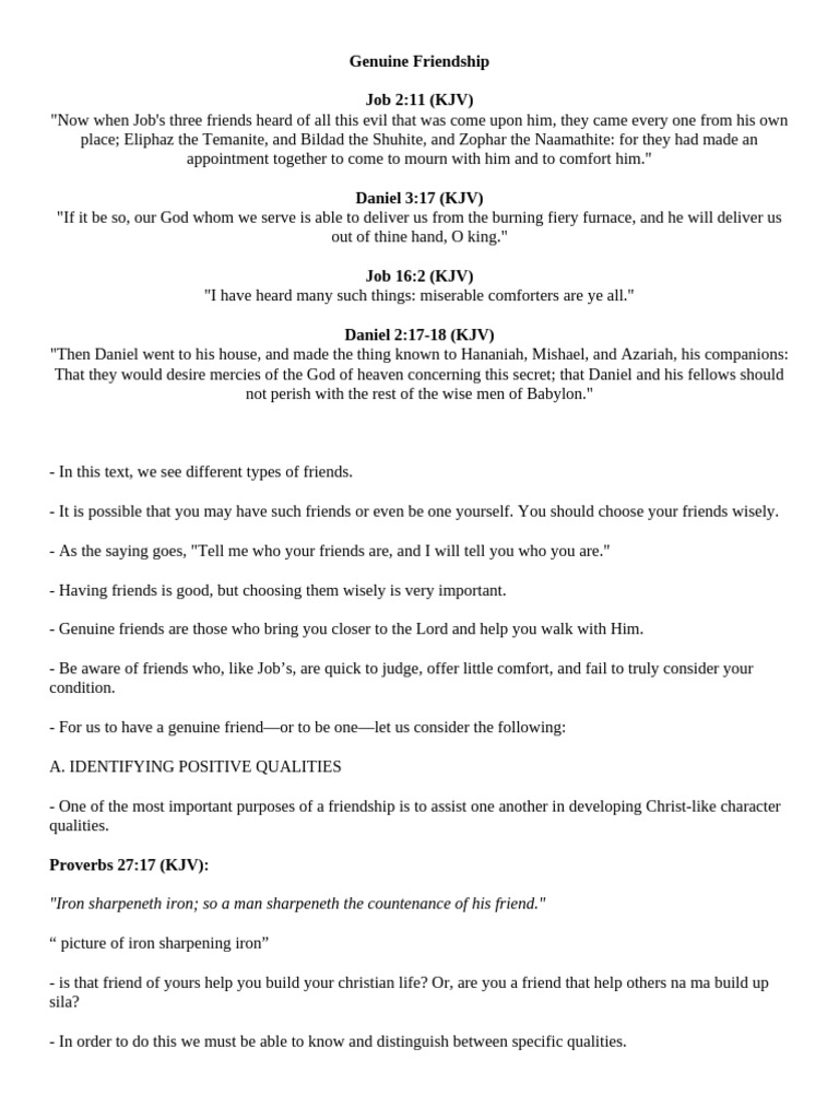 Qualities of Genuine Friendship | PDF | Shadrach, Meshach, And Abednego ...