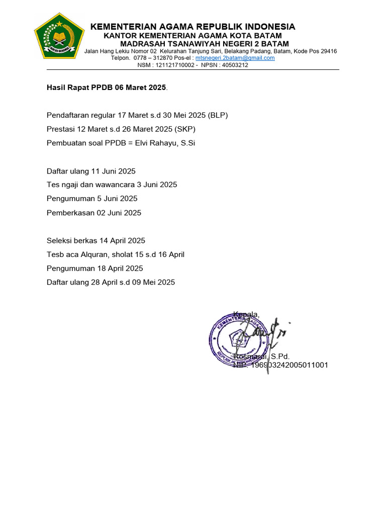 Notulen Rapat PPDB 06 Maret 2025 | PDF