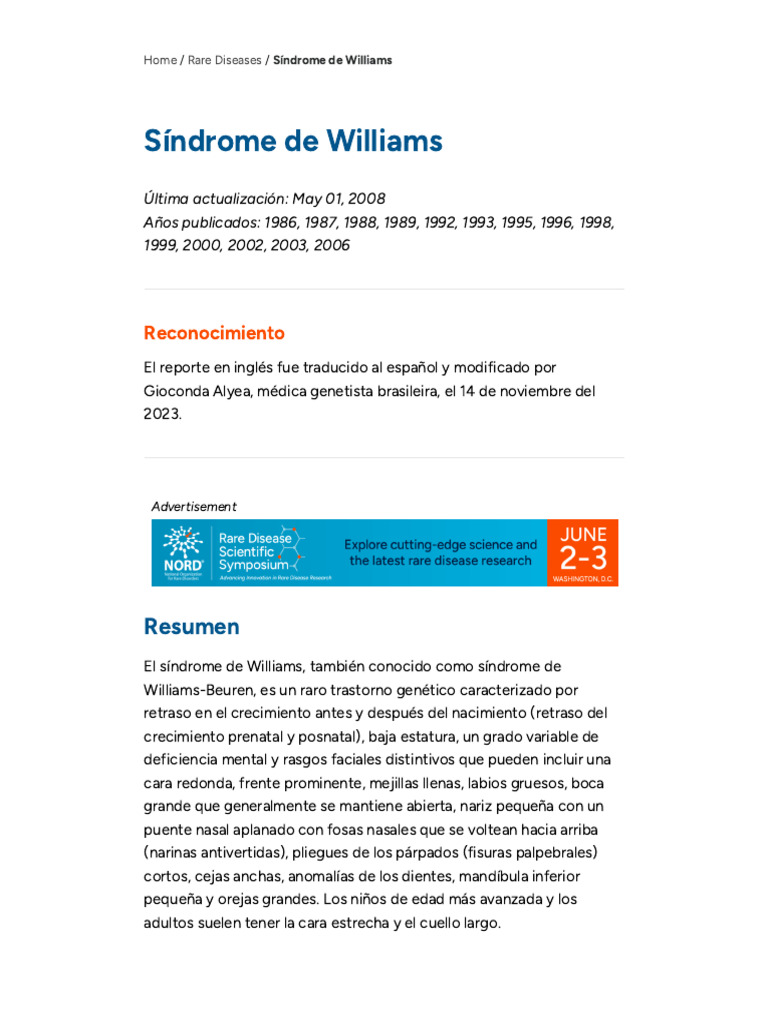Síndrome de Williams - Symptoms, Causes, Treatment _ NORD | PDF ...