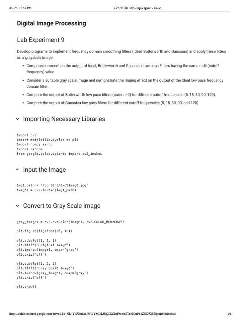 AP22110011085-Exp-9.ipynb - Colab | PDF | Low Pass Filter | Filter (Signal Processing)
