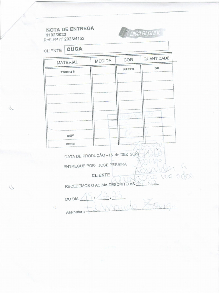 Nota de Entrega n34 Cuca | PDF
