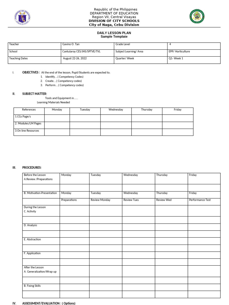 Grade 4 EPP Horticulture Lesson Plan | PDF | Lesson Plan | Teachers