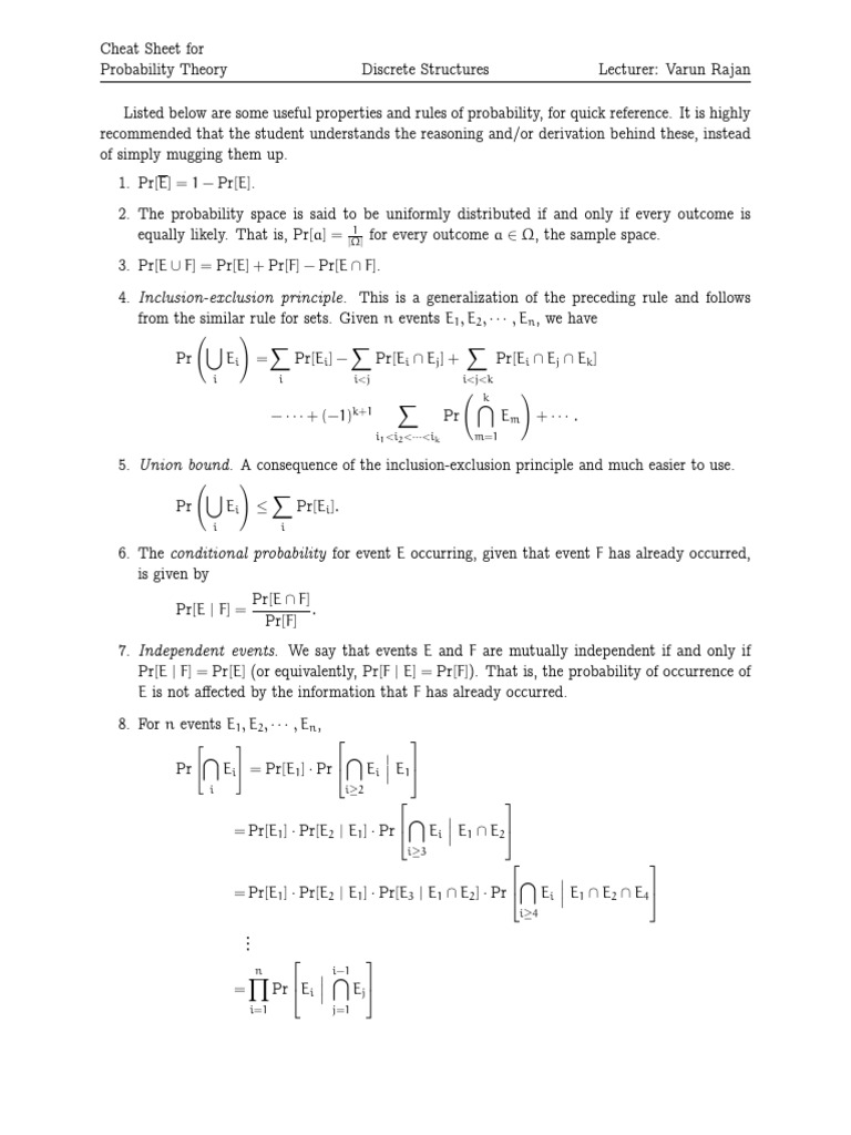 Probability Theory - Cheat Sheet | PDF | Probability Theory | Measure ...