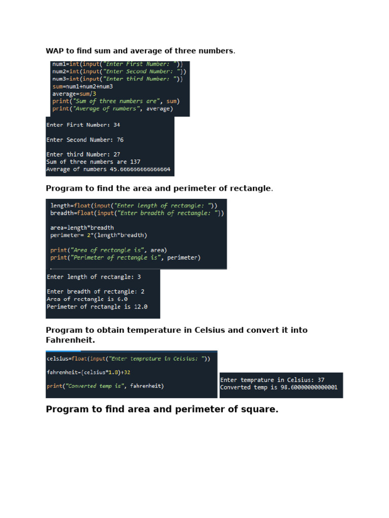 Python Programs for Basic Math Operations | PDF