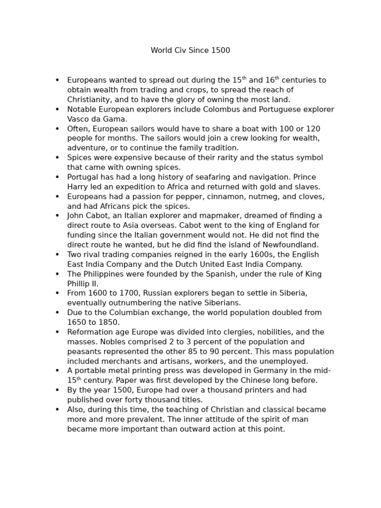 European Exploration and Trade 1500-1700 | PDF | Spanish Empire ...