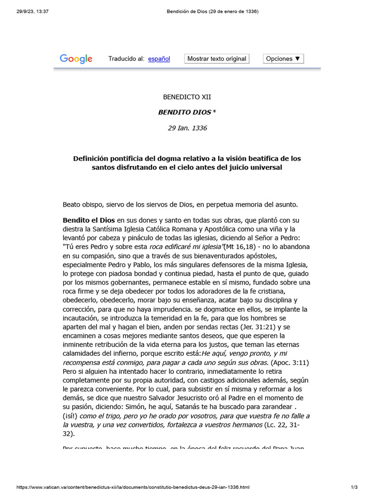Definición de Benedictus Deus (1336) | PDF | Cristo (título) | Creencia ...