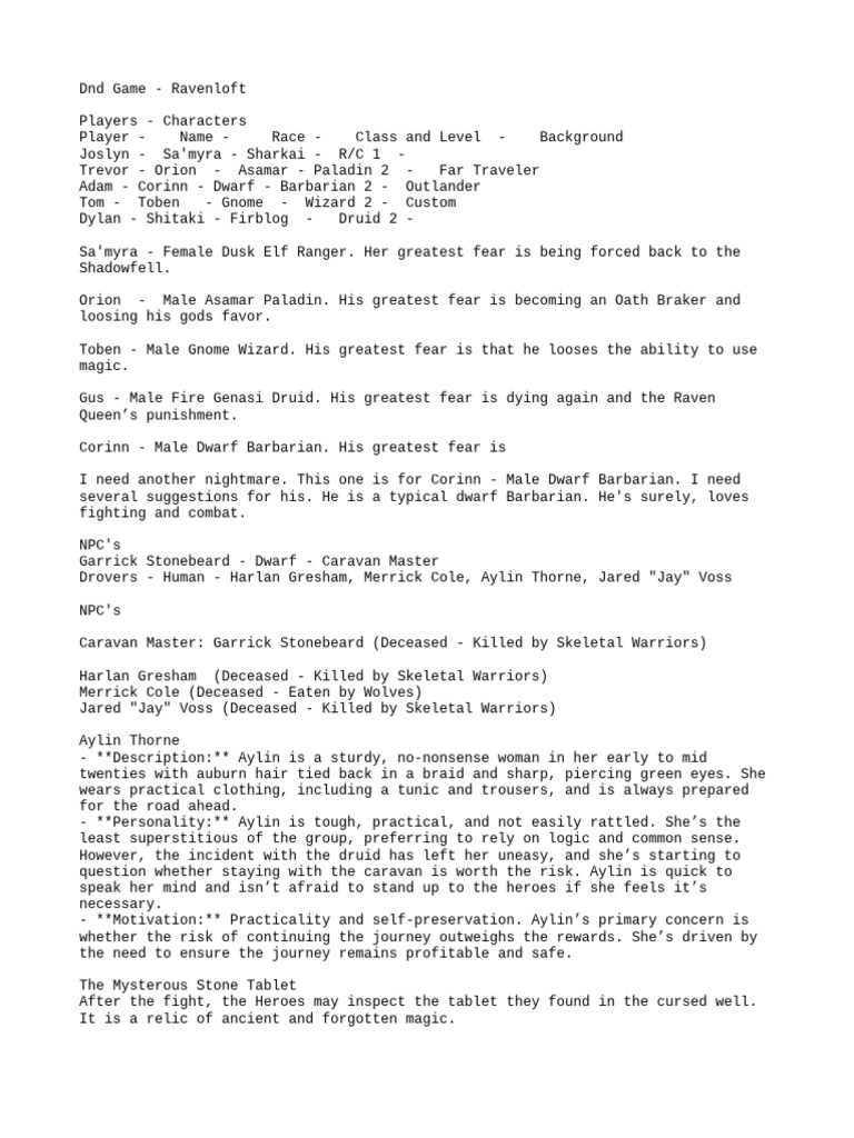 Ravenloft DnD Game Character Overview | PDF | Wine | Alcoholic Beverages