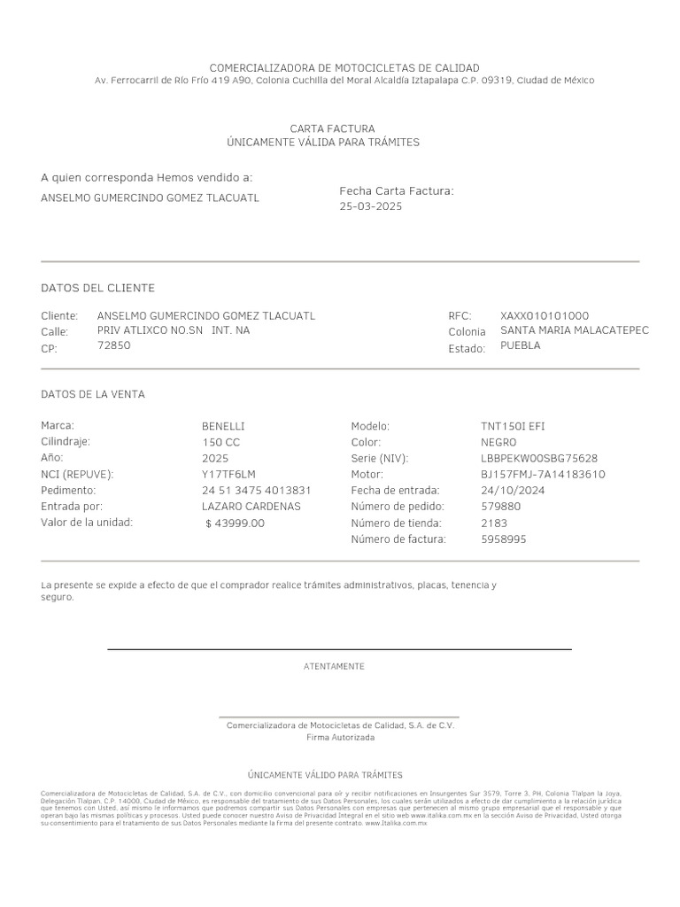Carta Factura-579880 PDF | PDF