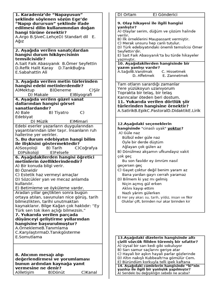 Sinif 2. Sinav B | PDF