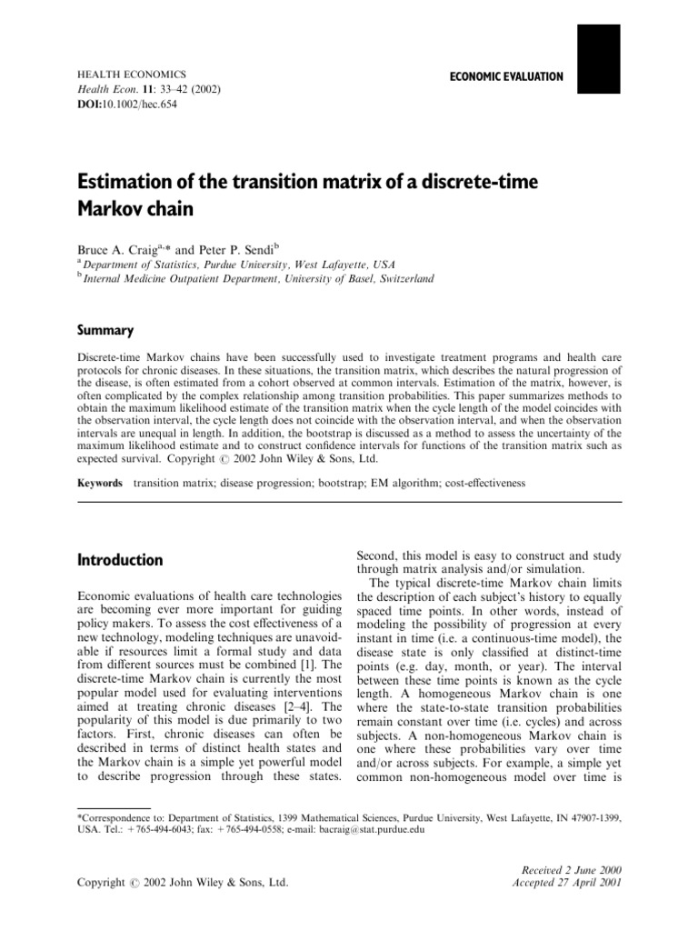 Estimation of The Transition Matrix of A Discrete-Time | PDF | Markov ...