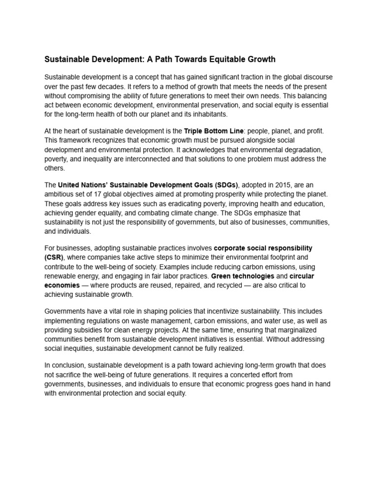 Sustainable Development - A Path Towards Equitable Growth | PDF ...