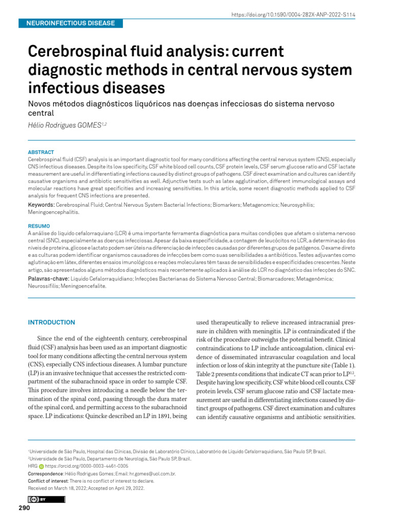Cerebrospinal Fluid Analysis Current Diagnostic Me | PDF | Cerebrospinal Fluid | Meningitis