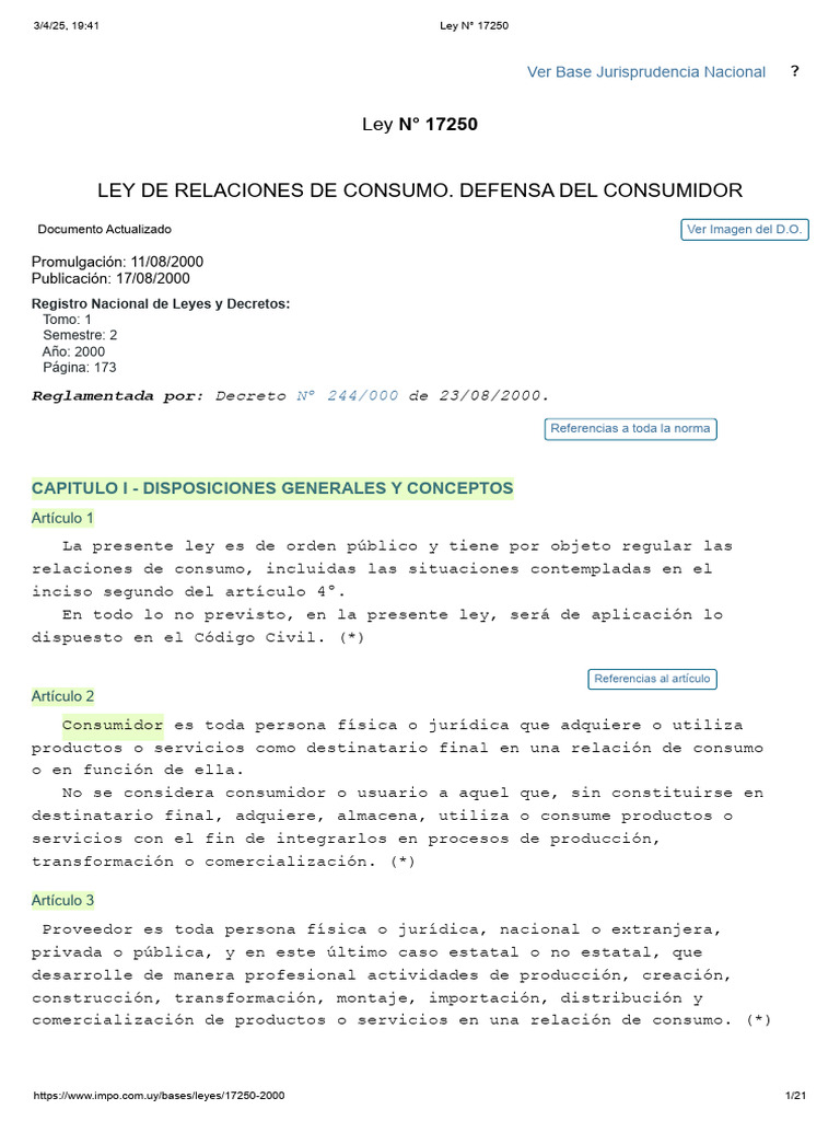Ley #17250 | PDF | Protección al Consumidor | Los consumidores