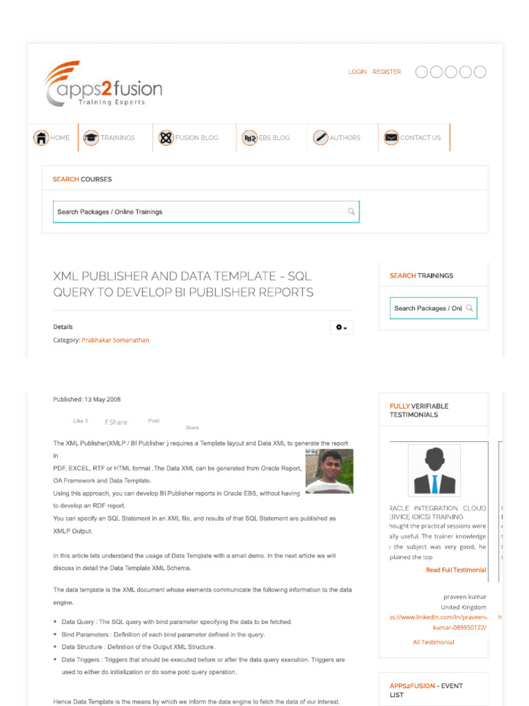 XML Publisher and Data Template - SQL Query to develop BI Publisher Reports | PDF