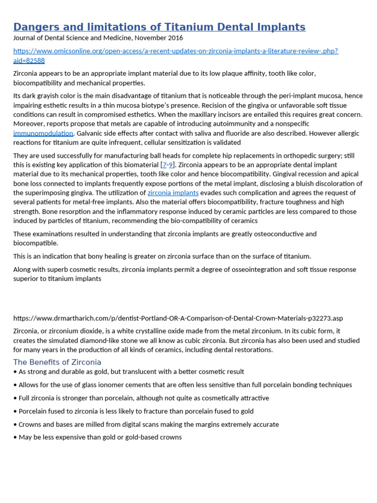 Dangers and limitations of Titanium Dental Implants | PDF | Dentistry ...