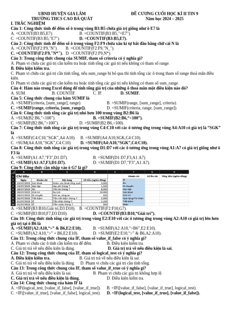 Da Đề Cương Tin 9 Hkii | PDF