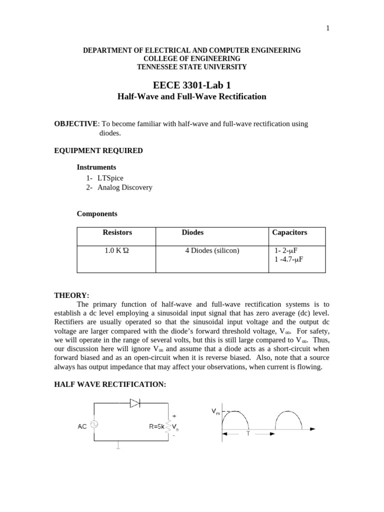 Lab1 - Diode Circuit Analysis | PDF | Rectifier | Diode