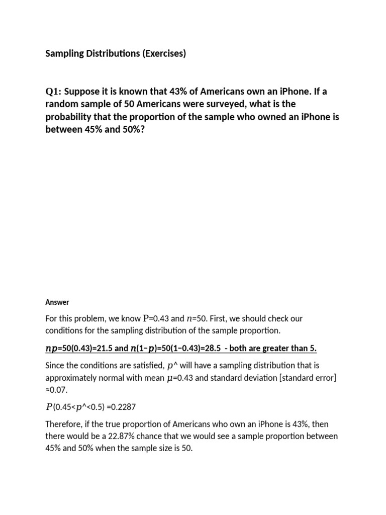 Worksheet sampling distribution (1)-2 | PDF