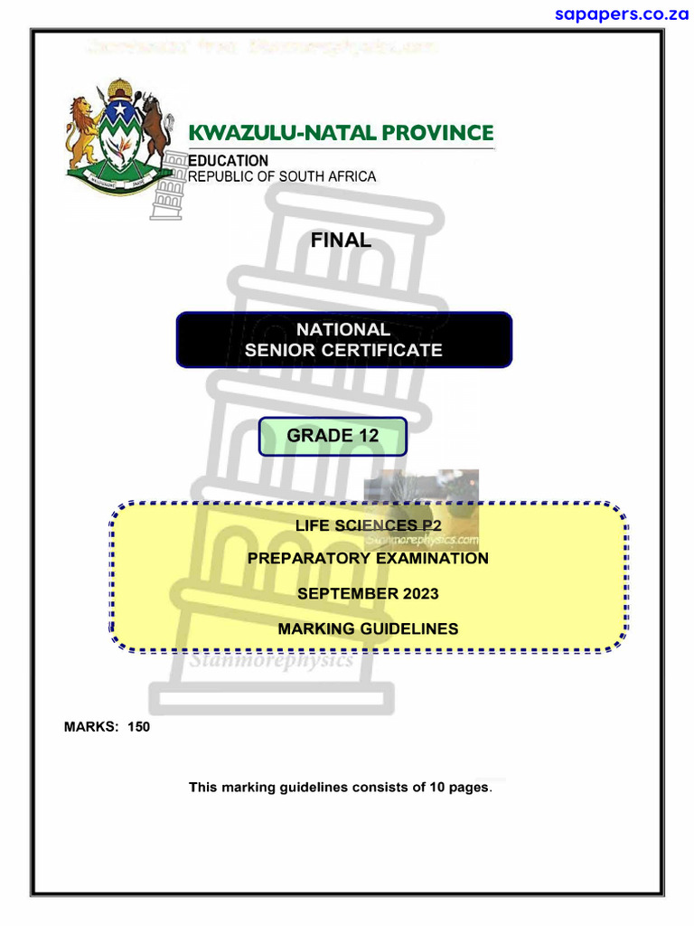 Life Science 2023 KZN Prelim P2 Memo | PDF