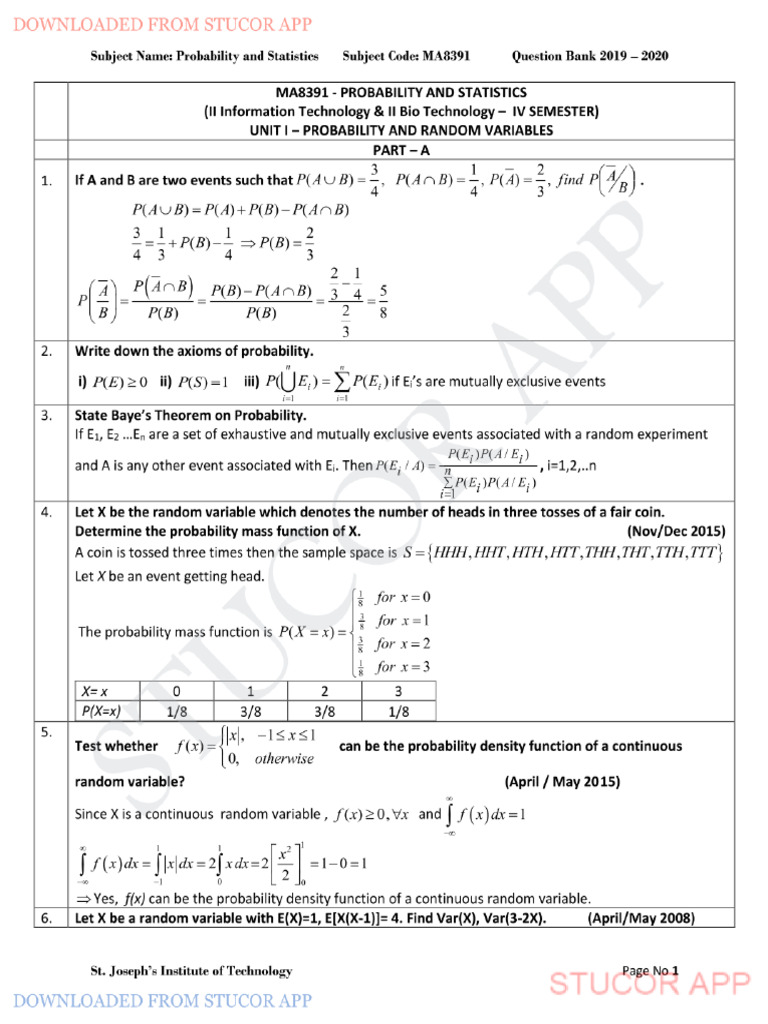 Probability Unit Iand II | PDF | Variance | Applied Mathematics