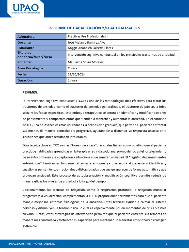 2. CAPC. INTERVENCIÓN COGNITIVA CONDUCTUAL EN LOS PRINCIPALES TRASTORNOS DE ANSIEDAD | PDF ...