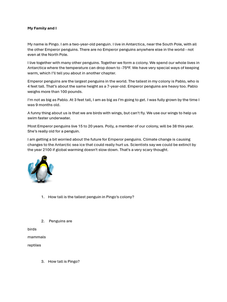Pingo the Penguin: Life in Antarctica | PDF