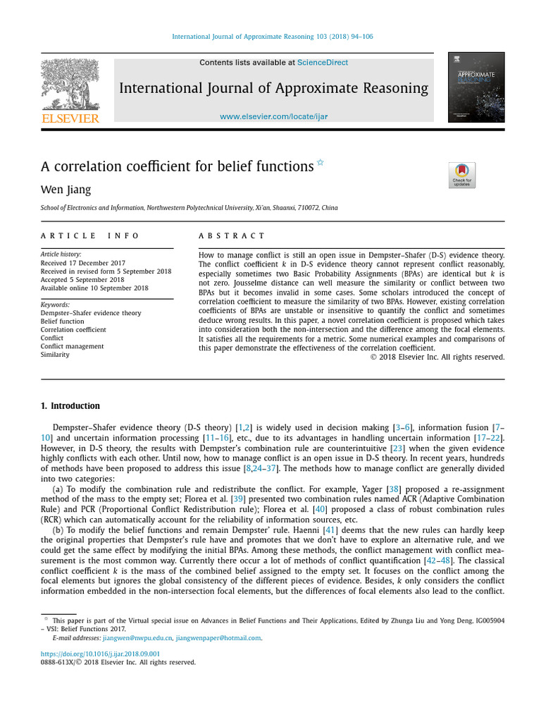 A Correlation Coefficient For Belief Functions | PDF | Mathematics | Applied Mathematics