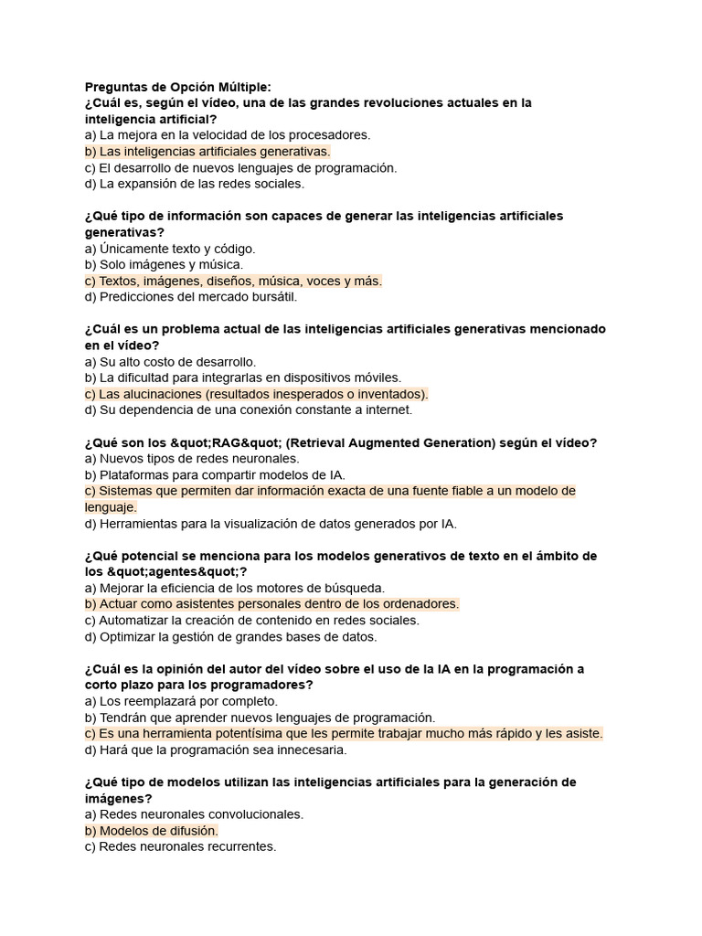 Preguntas sobre IA Generativa y su Impacto | PDF | Inteligencia ...