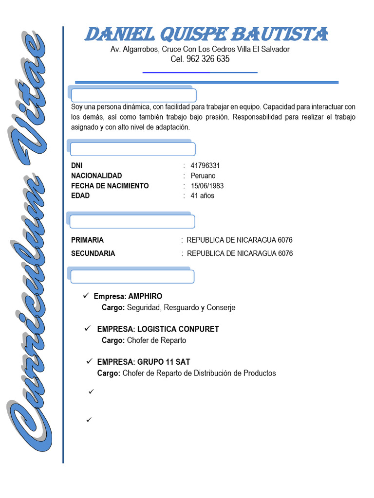 CV de Daniel Quispe Bautista | PDF