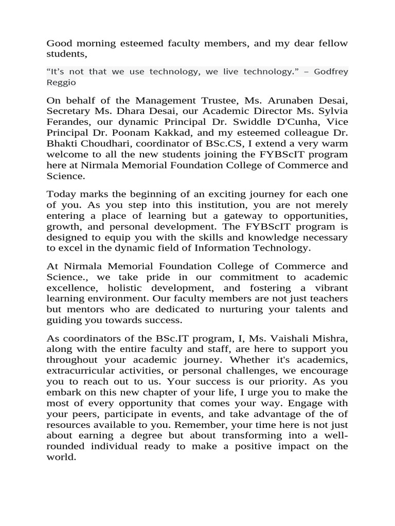 Orientation Speech | PDF